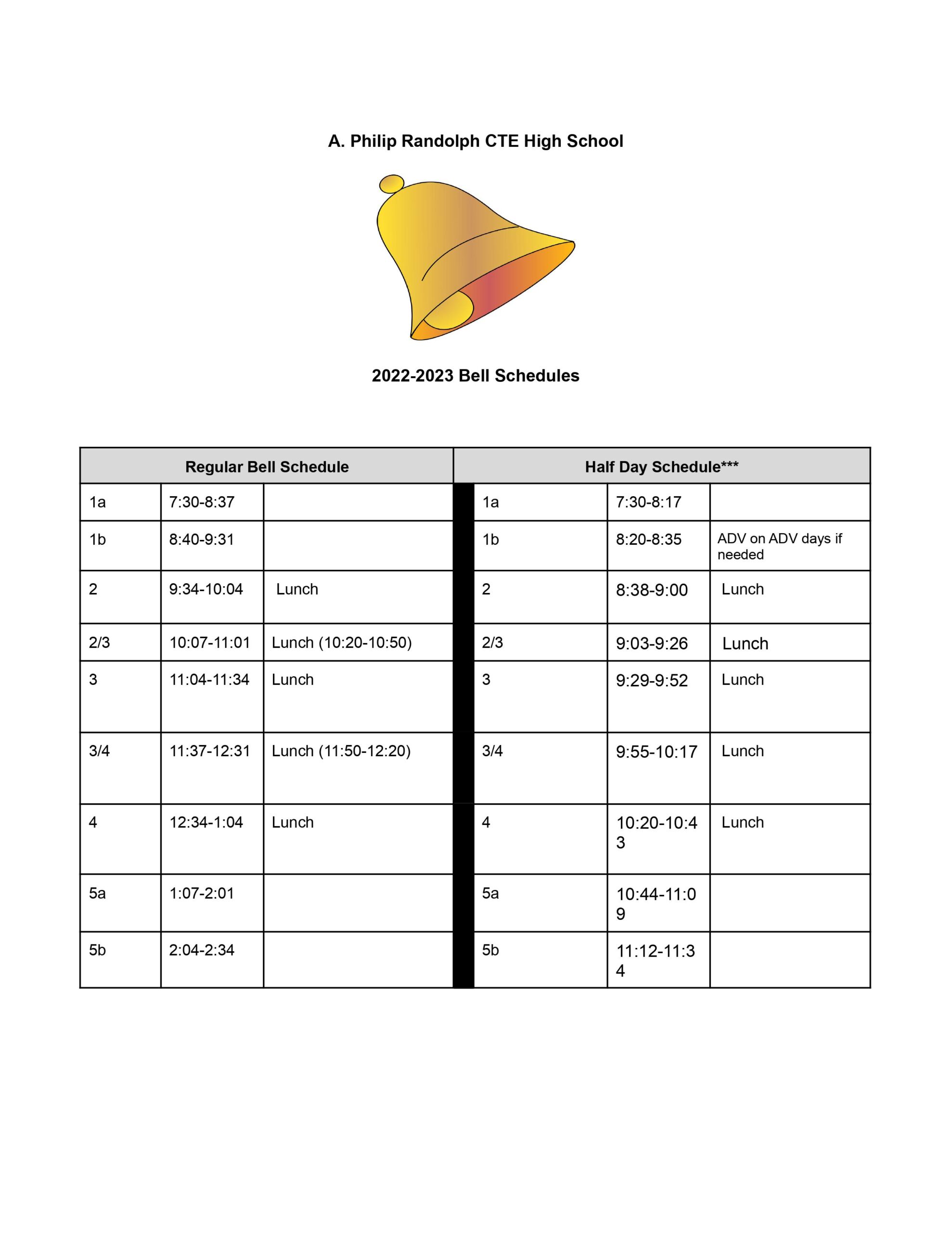 Bell Schedule Randolph Technical High School